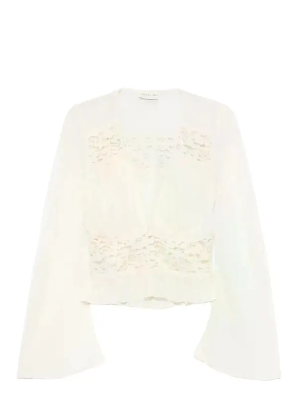 Arcina Ori Lace-trimmed V-neck Peplum Top - Neutrals