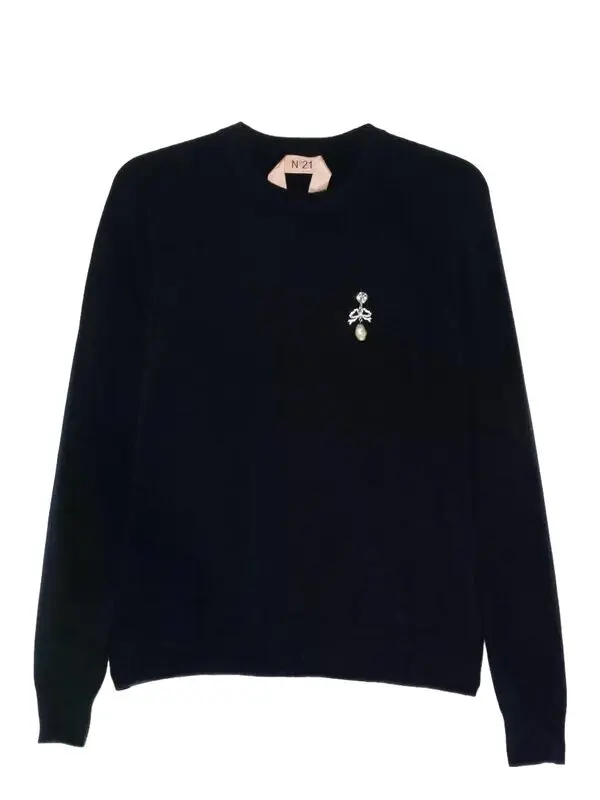 N°21 Crystal-embellished Raglan-sleeve Crew Neck Sweater - Blue
