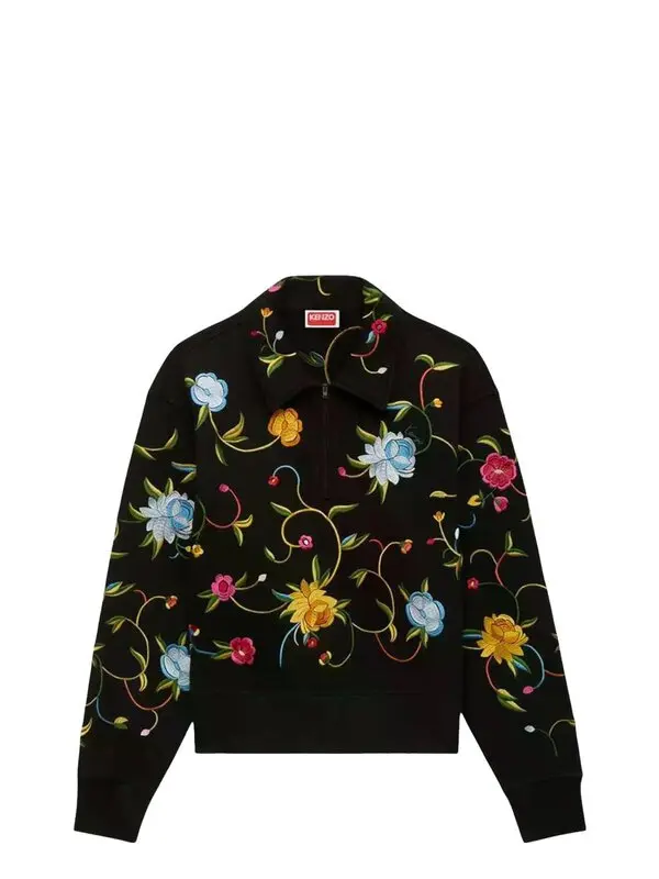 Kenzo Wildflower" Embroidered Half-zip Sweatshirt - Black