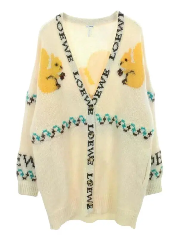 Loewe 2010s Logo-trim Oversized Cardigan - Neutrals