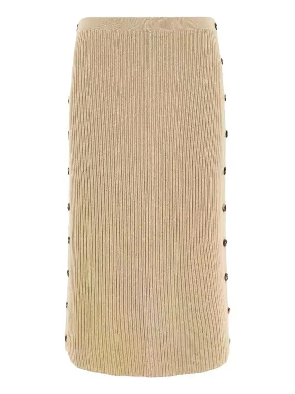 FERRAGAMO Ribbed-knit Button-detail Midi Skirt - Neutrals