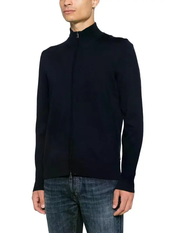 BOSS Merino Wool Zip-up Sweater - Blue