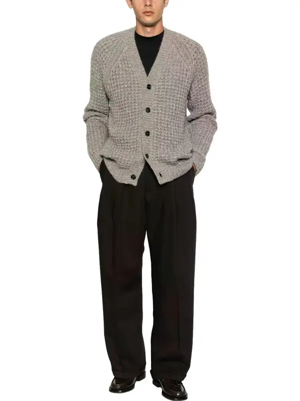 ROBERTO COLLINA Waffle Knit V-neck Cardigan - Grey
