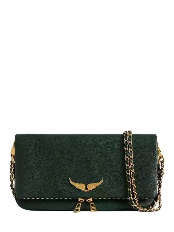 Zadig&Voltaire Grained Leather Rock Clutch With Embellished Wings - Green