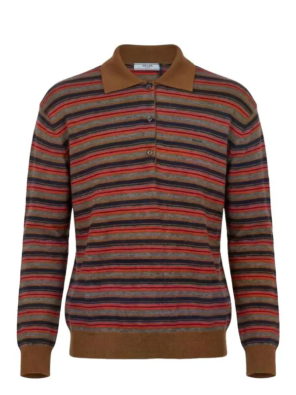 Prada Striped Cashmere Polo Sweater - Brown