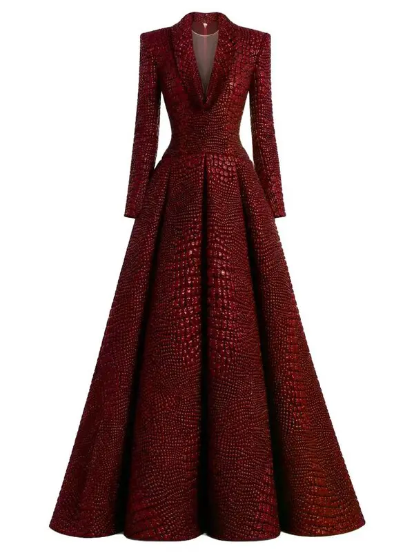GEMY MAALOUF Croc-effect V-neck Gown - Red