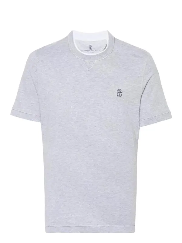 Brunello Cucinelli Logo-embroidered T-shirt - Grey