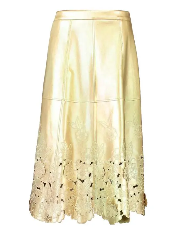CHRISTY LYNN Bobbi Laser-cut Midi Skirt - Gold