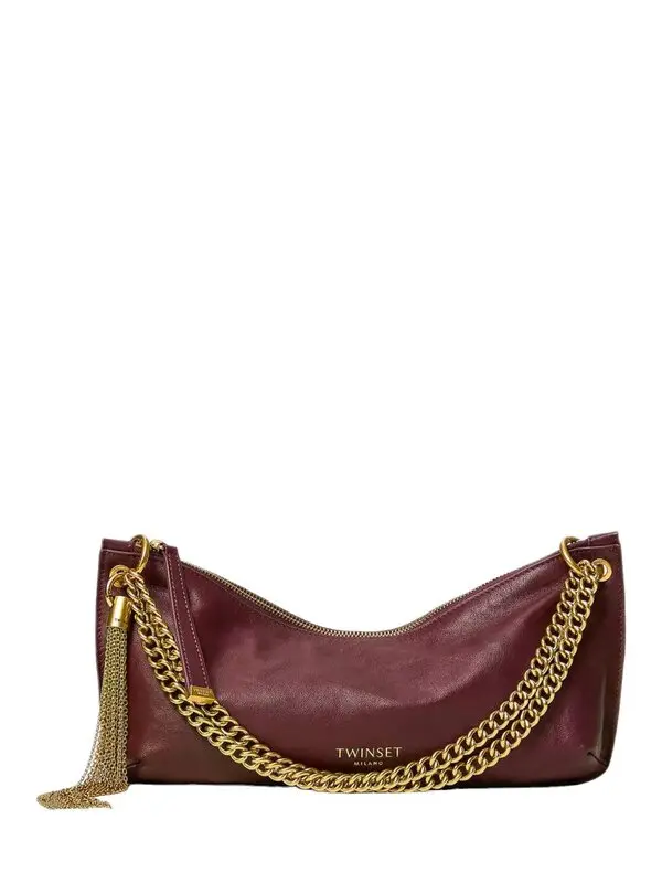 TWINSET Bordeaux Leather Chain-strap Bag With Tassel Detail - Red