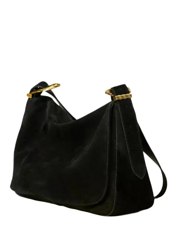 TWINSET Medium Liliane Suede Shoulder Bag With Buckles - Black