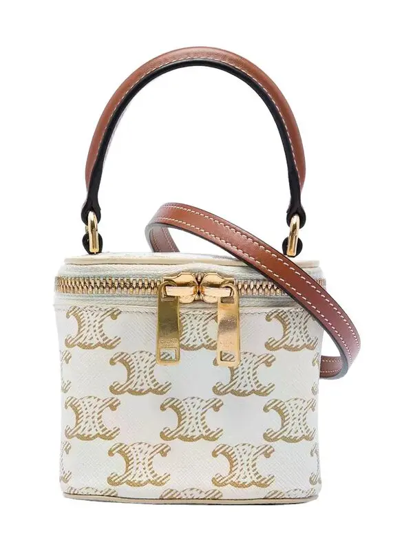 Celine Mini Triomphe Coated Canvas Vanity Case Satchel - White