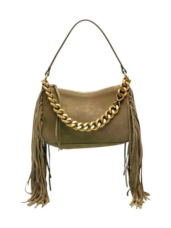 TWINSET Suede Fringe Trim Tote Bag With Gold-tone Chain Strap - Green