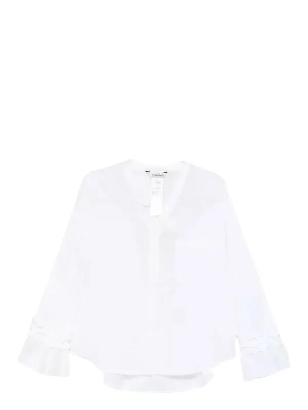 Max Mara Cotton V-neck Ruffled Cuff Shirt - White