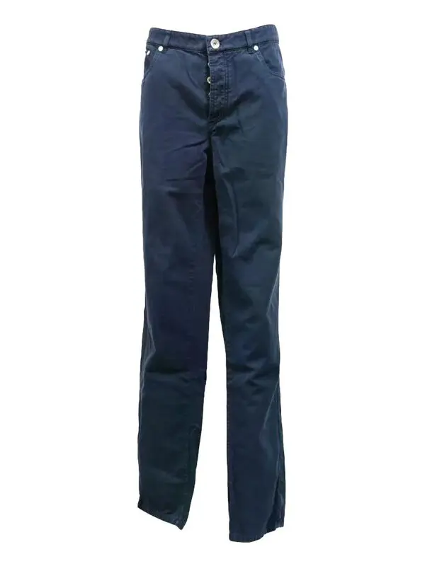 Brunello Cucinelli Navy Cotton Straight-leg Trousers - Blue
