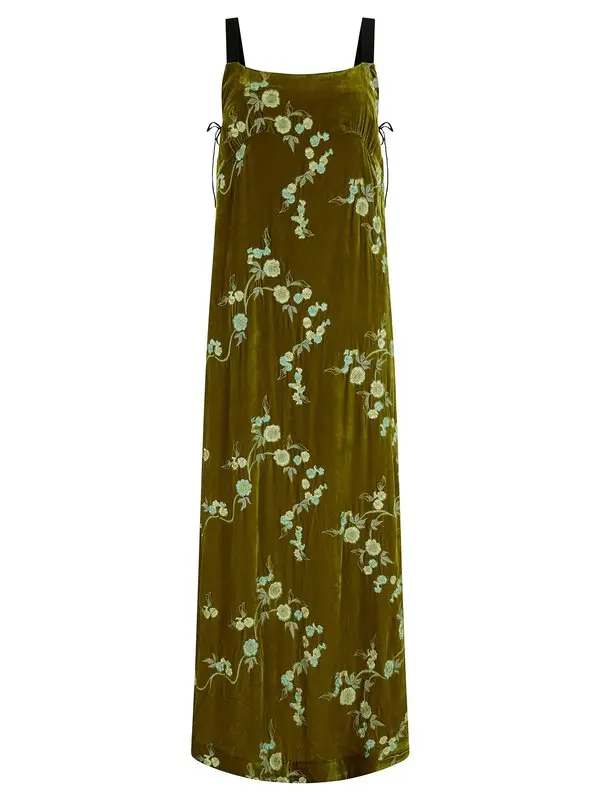 HARRIS TAPPER Embroidered Velvet Maxi Dress - Green
