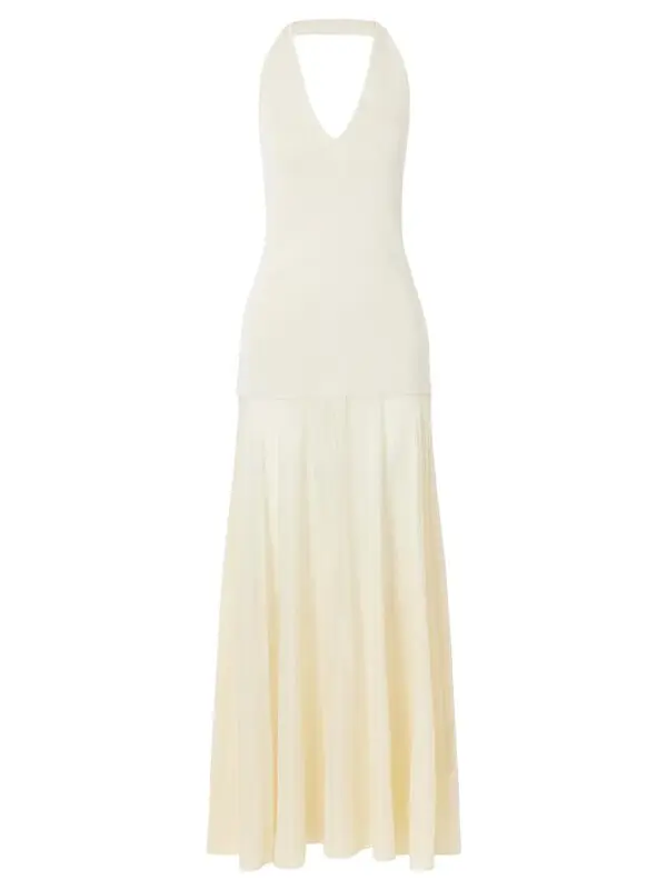 ST. AGNI Circle Mesh And Crepe Halterneck Maxi Dress - Neutrals