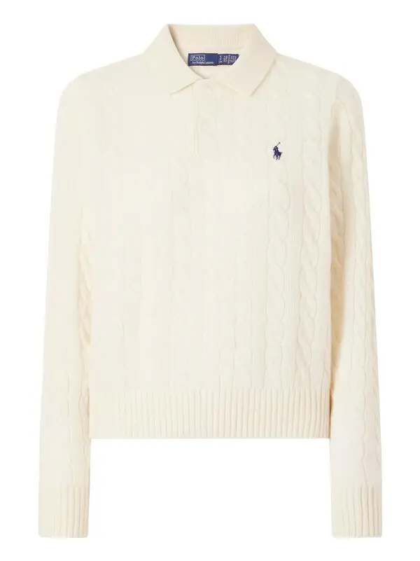 Polo Ralph Lauren Cable-knit Wool And Cashmere-blend Polo Sweater - Neutrals