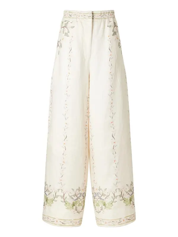 Agua Bendita Tota Anhelo Floral Linen Straight-leg Pants - Neutrals