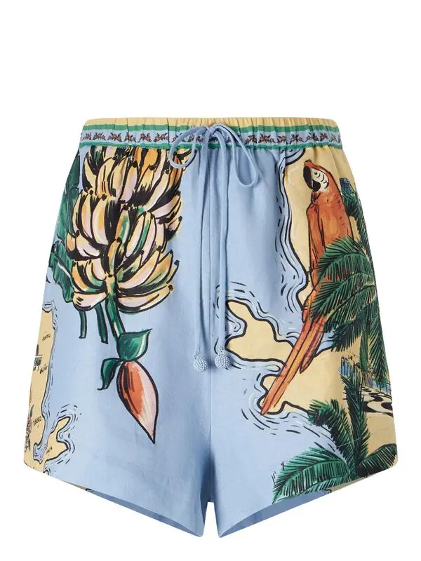 Farm Rio Beaches Path Printed Linen-blend Shorts - Multi
