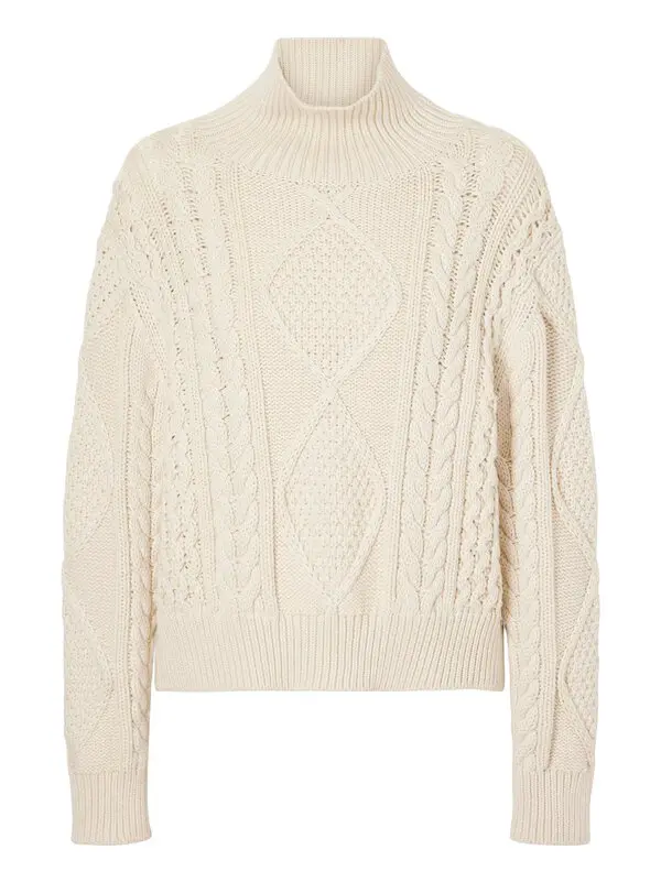 NILI LOTAN Kimmy" Cable Knit Cotton And Cashmere Blend Turtleneck Sweater - Neutrals