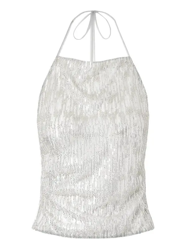 ILKYAZ OZEL Rayy Sequined Mesh Halter Top - Silver