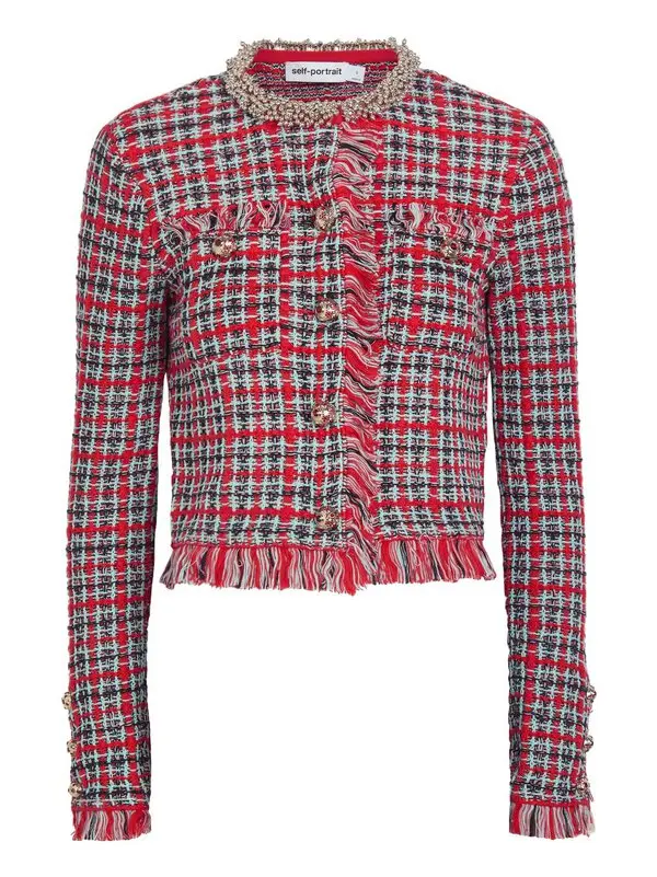 SELF-PORTRAIT Checked Knit Jacket - Red