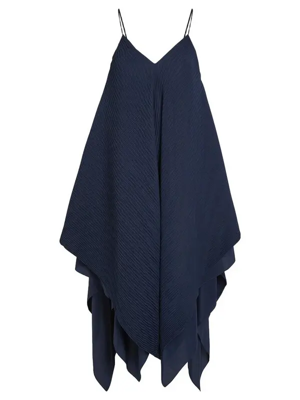 JW Anderson Pleated Asymmetric Chiffon Midi Dress - Navy