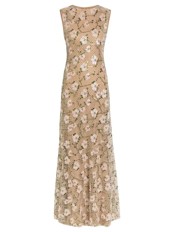 SELF-PORTRAIT Floral Crystal-embellished Tulle Maxi Dress - Pink