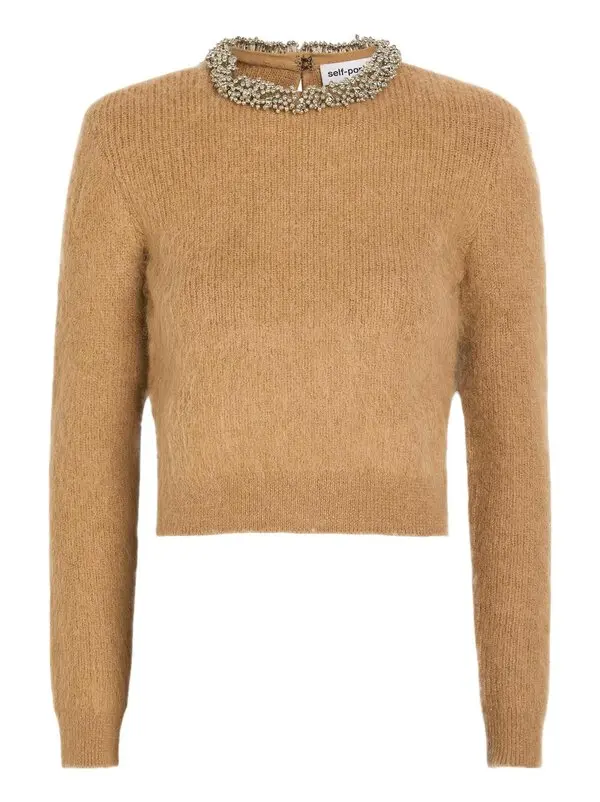 SELF-PORTRAIT Beaded Embellished Knit Jumper - Brown