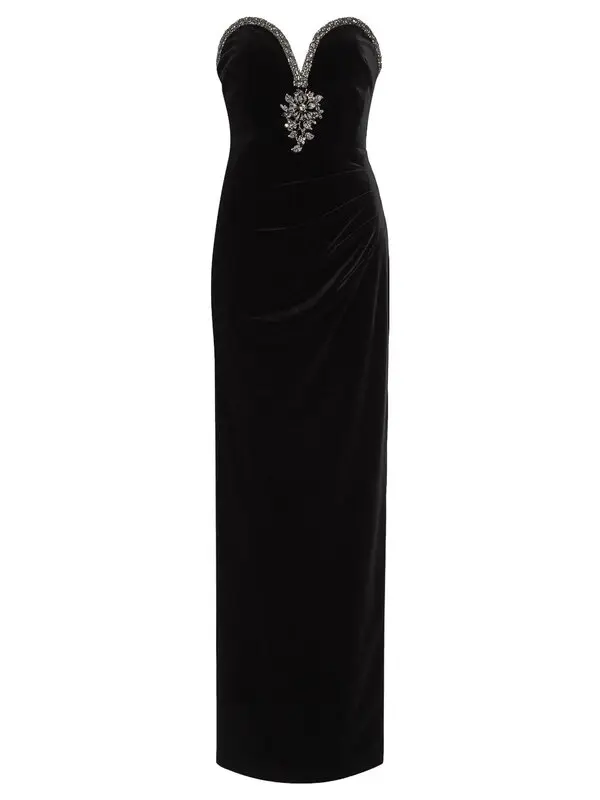 SELF-PORTRAIT Embellished Strapless Velvet Gown - Black