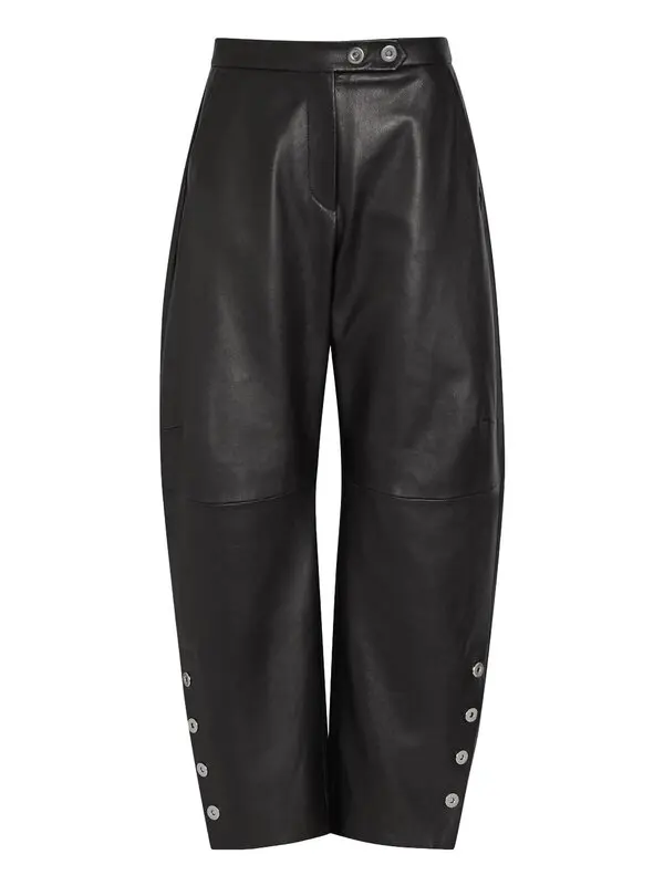 Sportmax Barrel-leg Leather Trousers With Crystal Embellishment - Black