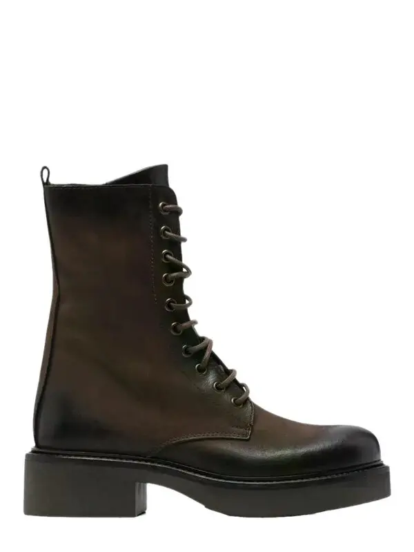 METISSE Lace-up Leather Combat Boots With Platform Sole - Brown