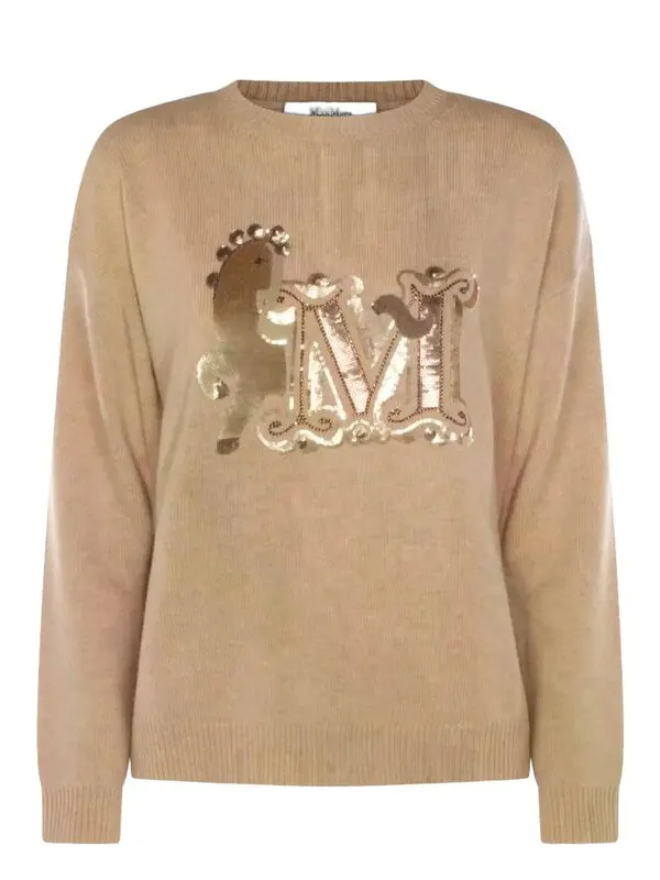 Max Mara Oversized Wool And Cashmere Sweater With Monogram Embellishment - Neutrals