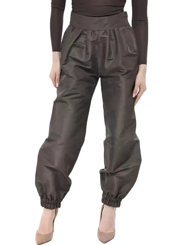 SUPER BLOND Pleated Silk-organza Trousers - Brown