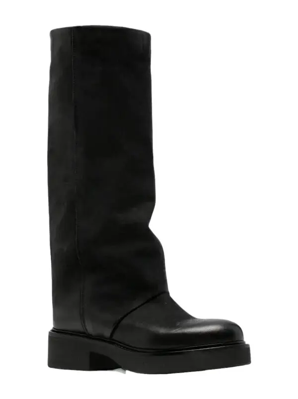 METISSE Fold-over Leather Boots - Black