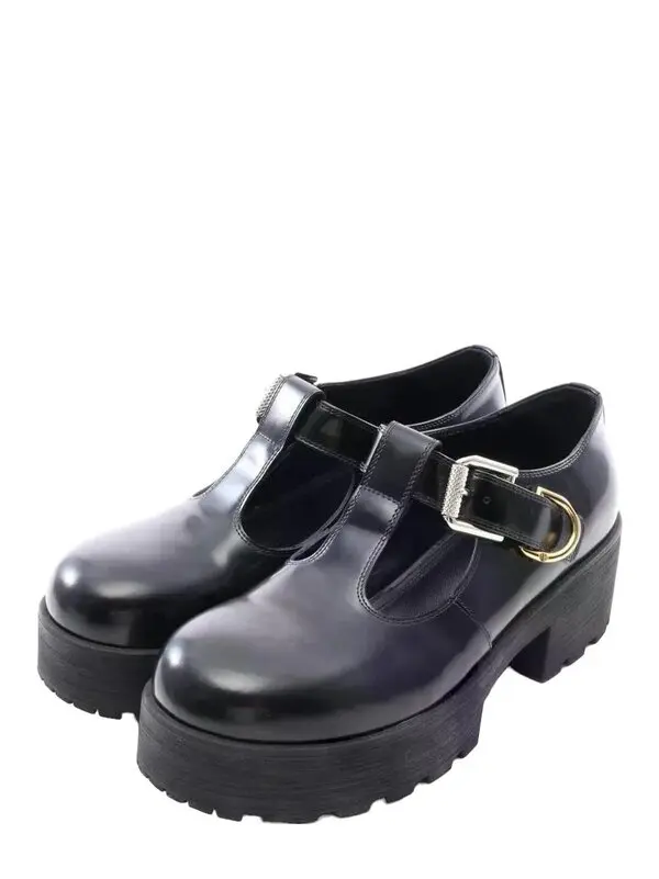 Givenchy Leather Round Toe Buckle Platform Block Heel Shoes - Black