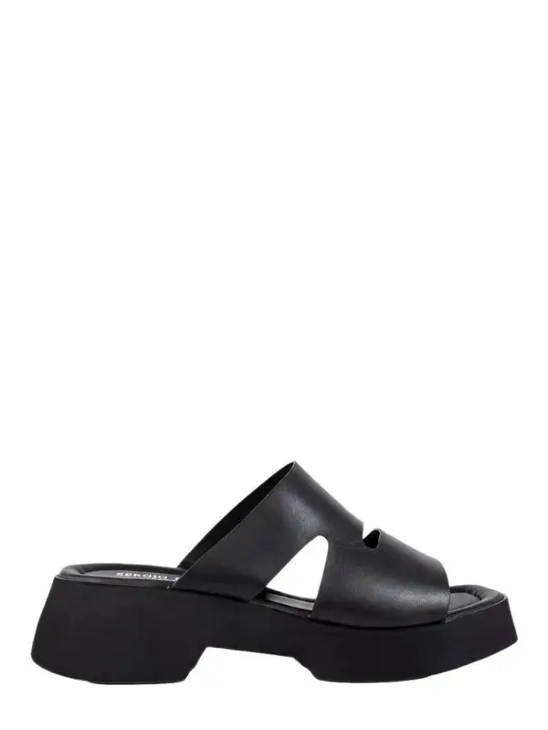 SERGIO MORETTI FIRENZE Leather Cut-out Platform Sandals - Black
