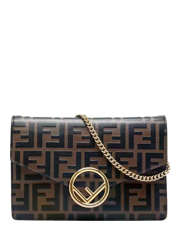 Fendi Zucca Embossed Leather F Is Envelope Wallet On Chain Crossbody Bag - Brown
