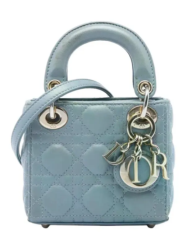Dior 2021 Micro Lambskin Cannage Lady Satchel - Blue