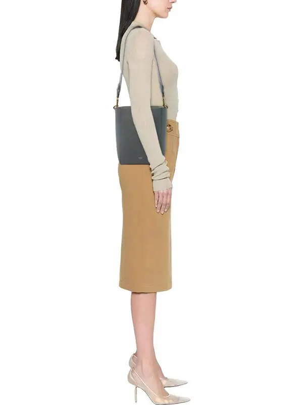 Celine Sangle Bucket Bag In Grained Calfskin - Grey