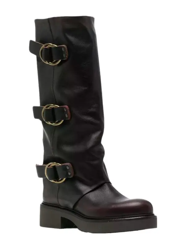 METISSE Buckled Leather Boots - Brown