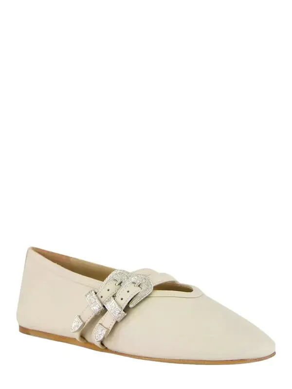 Le Monde Beryl Claudia Buckled Leather Ballet Flats - Neutrals