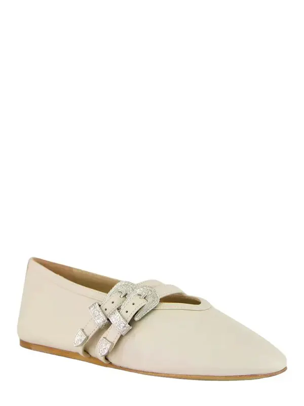 Le Monde Beryl Claudia Buckled Leather Ballet Flats - Neutrals