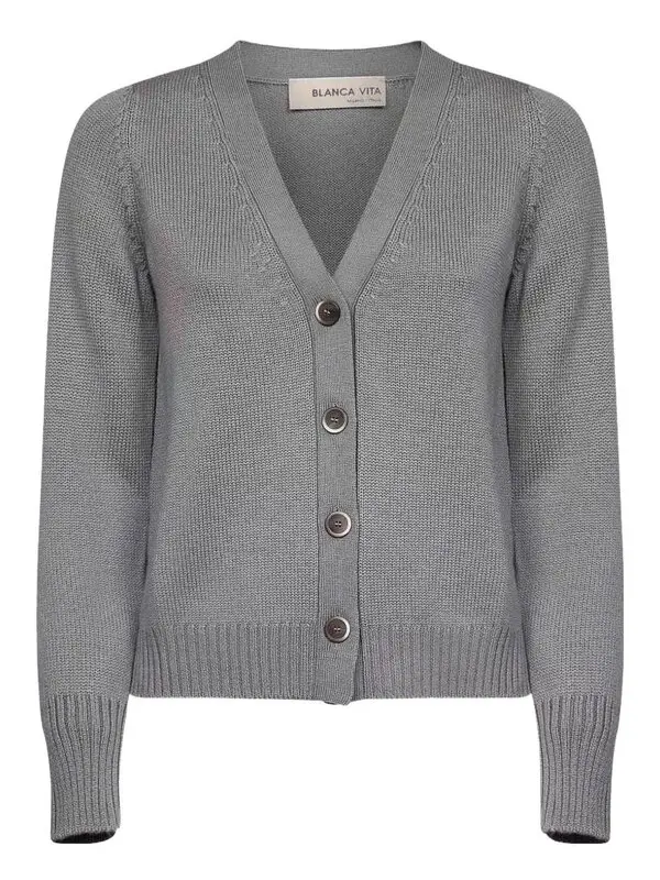 BLANCA VITA Virgin Wool V-neck Cardigan - Grey