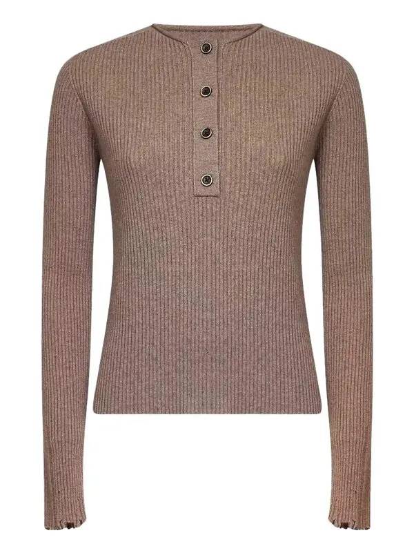 UMA WANG Ribbed Knit Long Sleeve Sweater - Brown