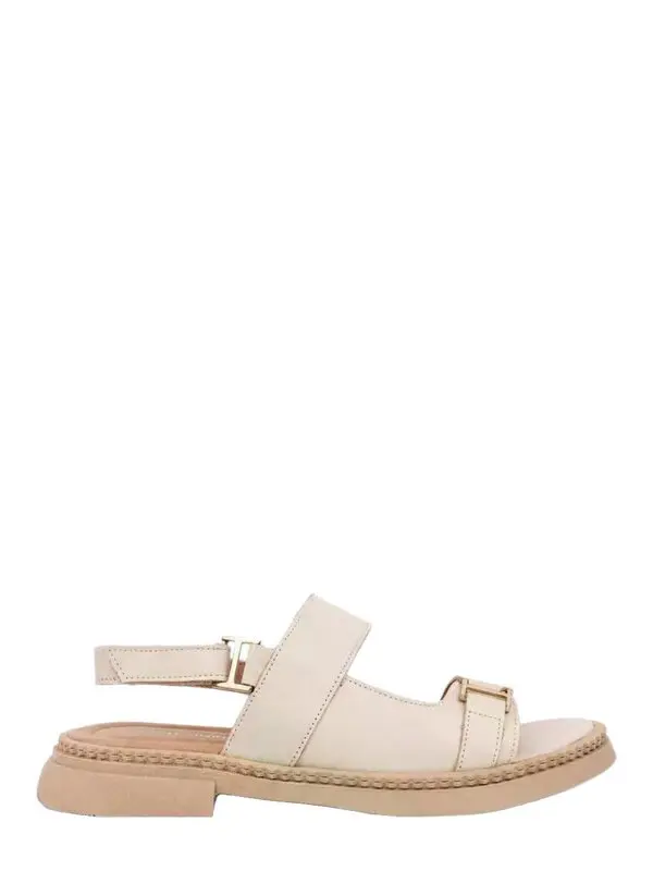 SERGIO MORETTI FIRENZE Leather Logo Plaque Sandals - Neutrals