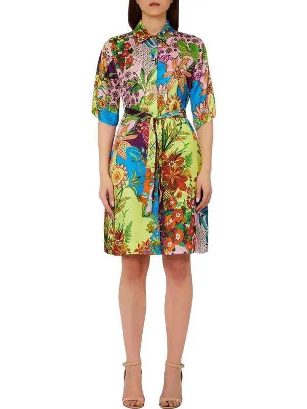 Liu Jo Floral-print Belted Shirt Dress - Green