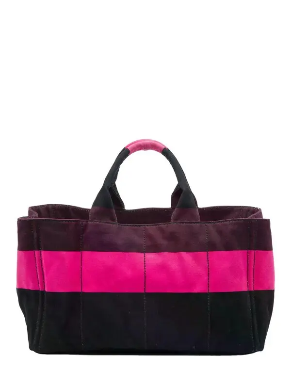 Prada Large Striped Canvas Tote - Black