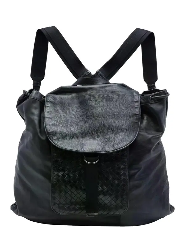 Bottega Veneta Intrecciato Trimmed Leather Backpack - Black