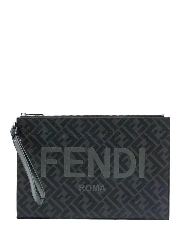 Fendi Zucca Logo Flat Pouch Clutch Bag - Grey